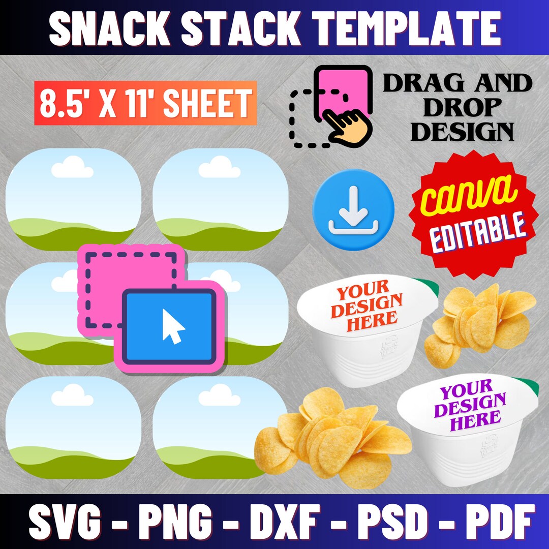 Snack Template, Snack Stack Chip Topper Label Template, Party Favor ...