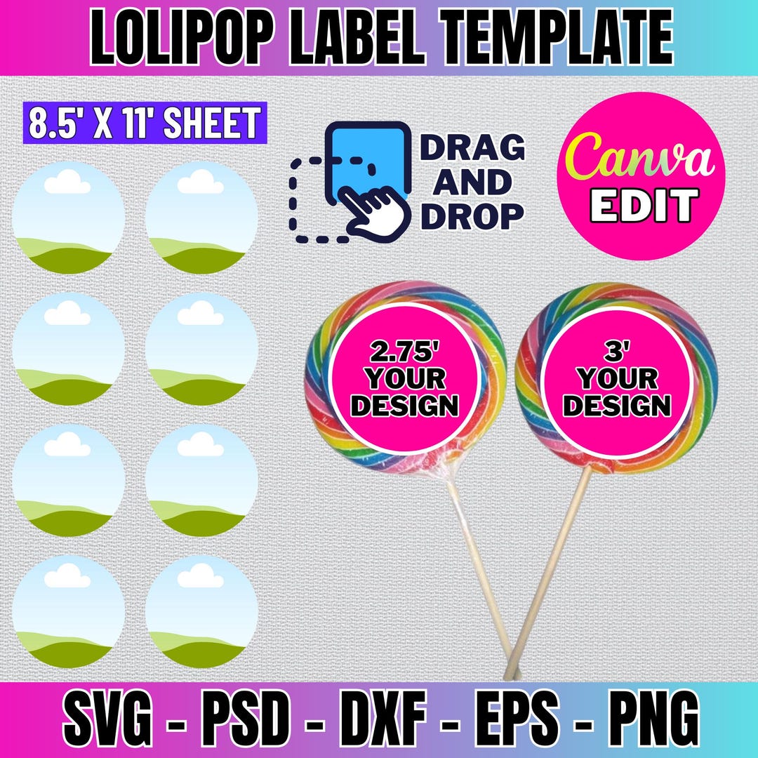 Lollipop Label Template, Lollipop Sticker Template Svg, 2.74 Lollipop ...