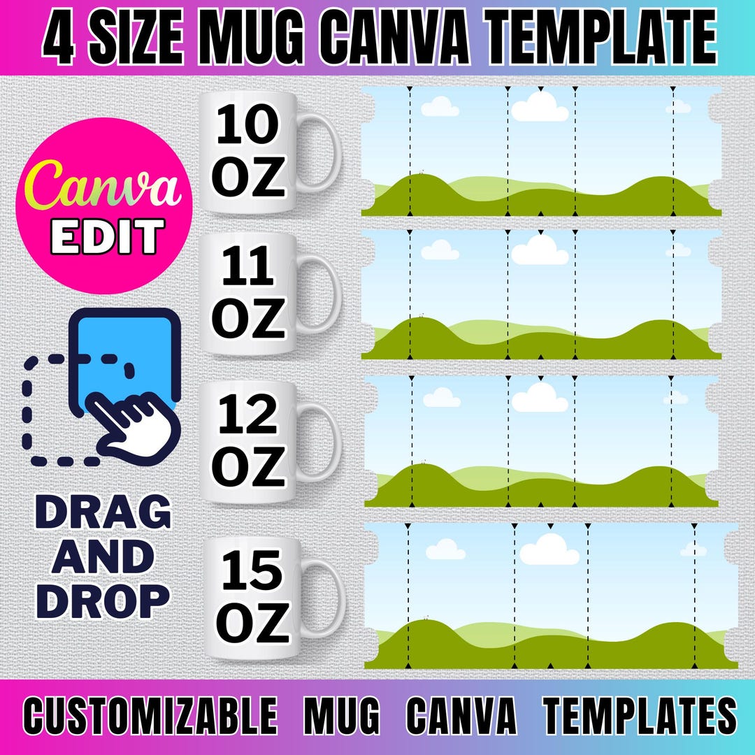 4 Size Mug Template, Customizable Mug CANVA Templates for 10 Oz, 11 Oz ...
