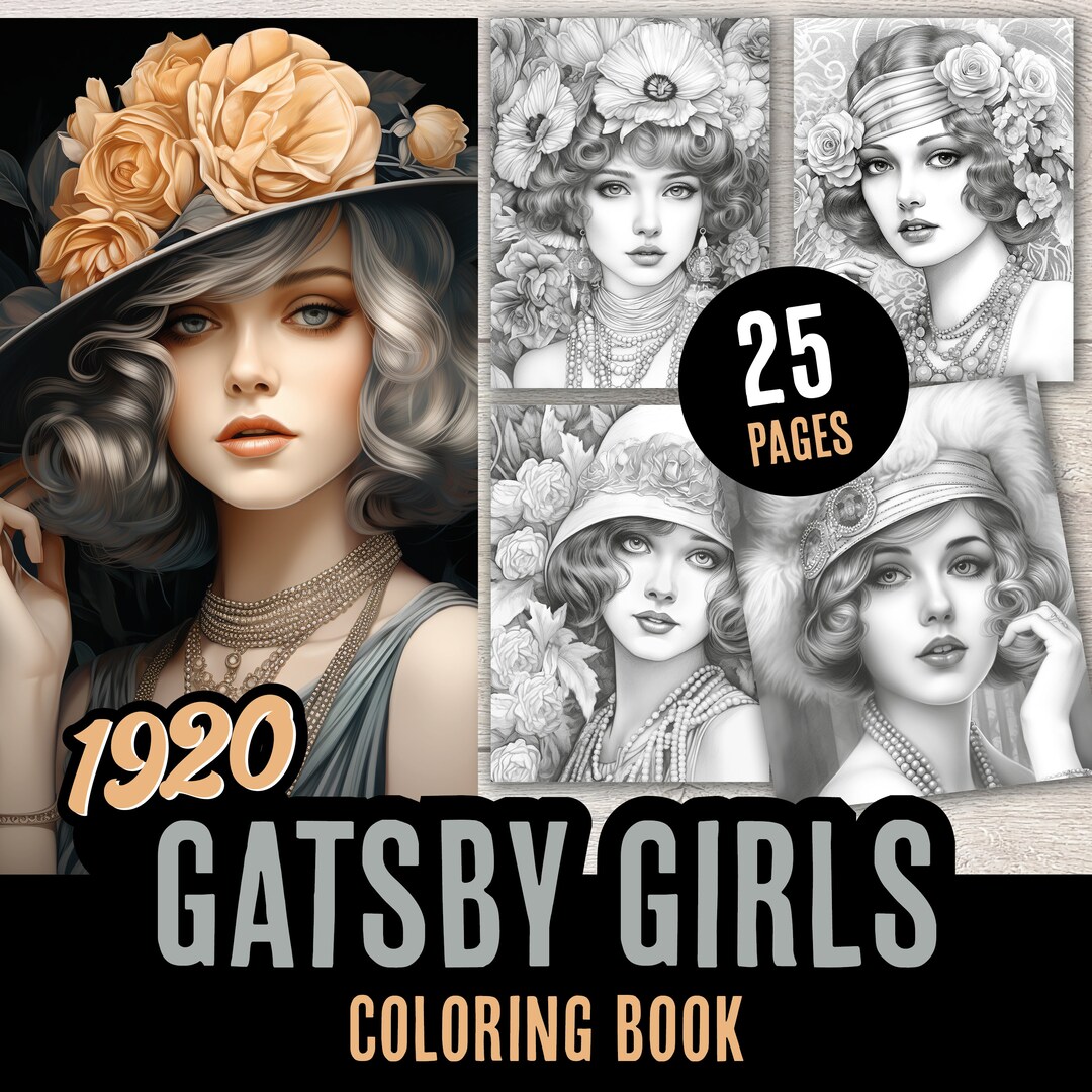 1920 Gatsby Girls Coloring Pages Grayscale Coloring Book 25 - Etsy