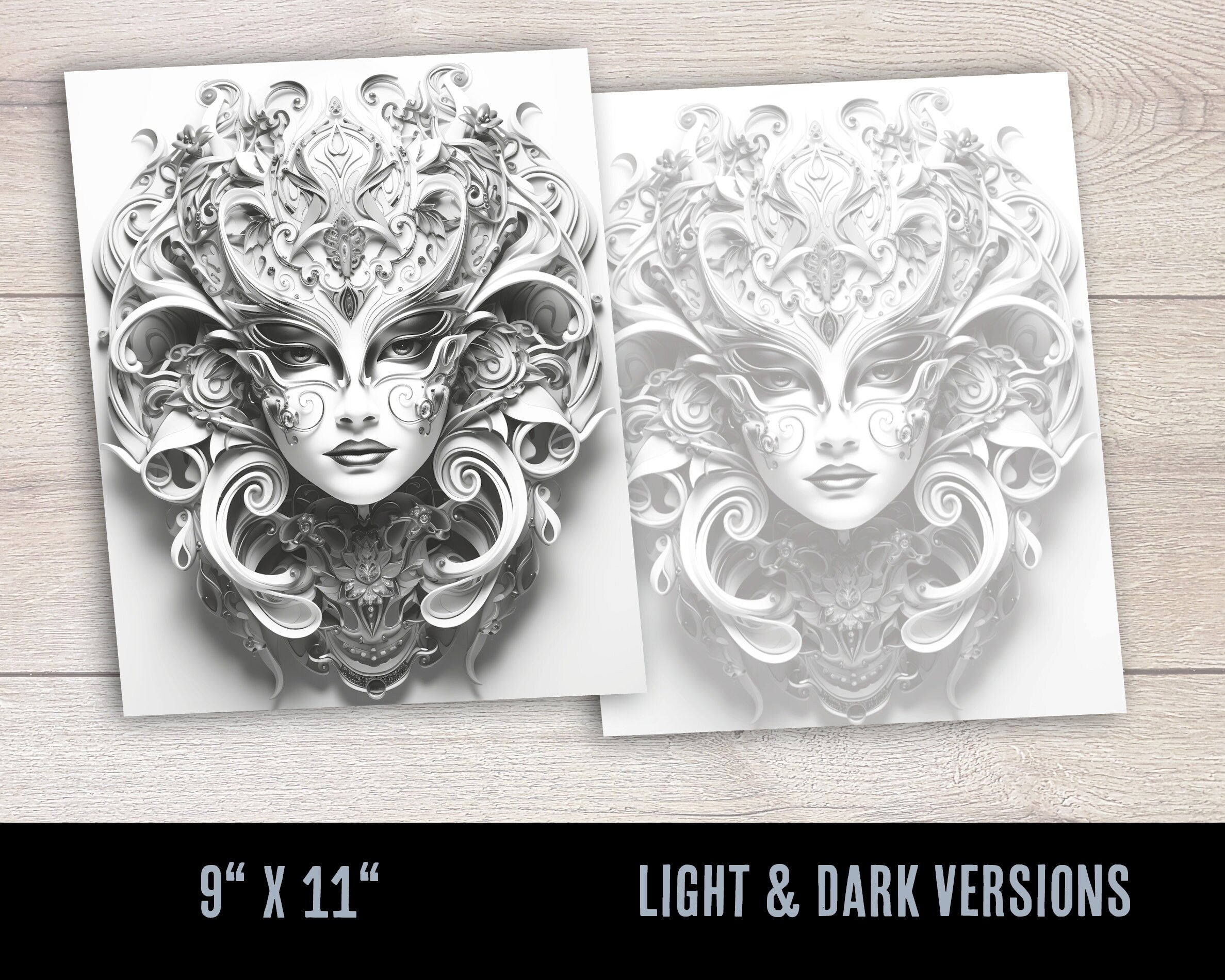 Venice Carnival Masks Grayscale Coloring Book, 28 Unique Detailed Pages ...