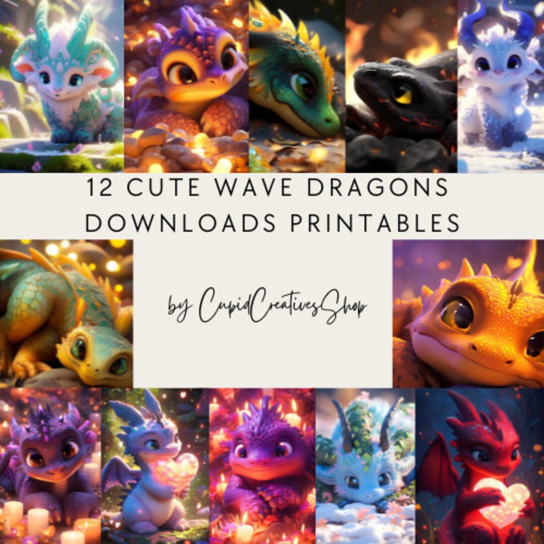 X12 Super Cute Wave Dragons Downloadable Bundle for Canvas Print ...