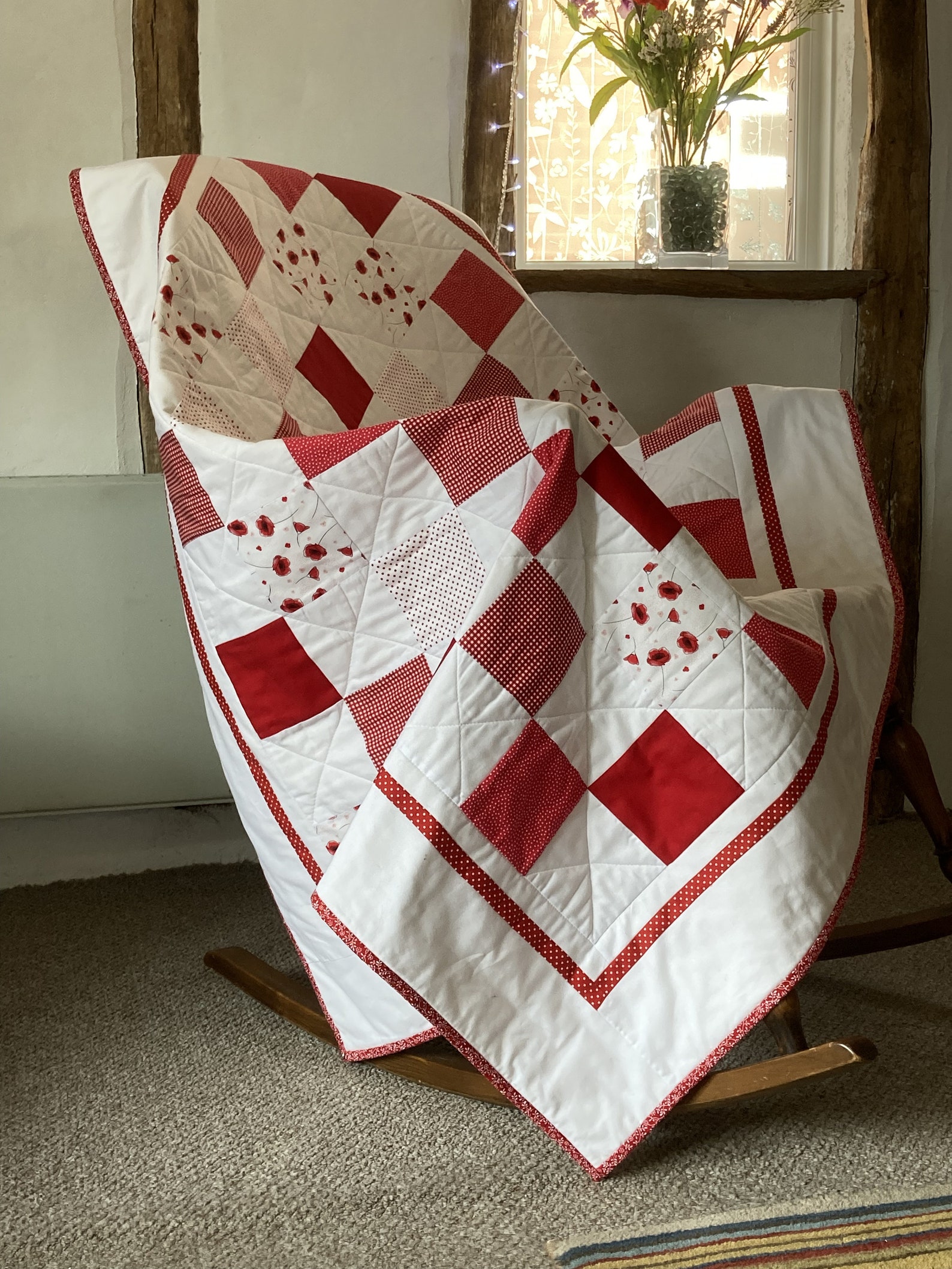 White and Red Square / Checkerboard Quilt Pattern, Pdf, Easy Sewing ...
