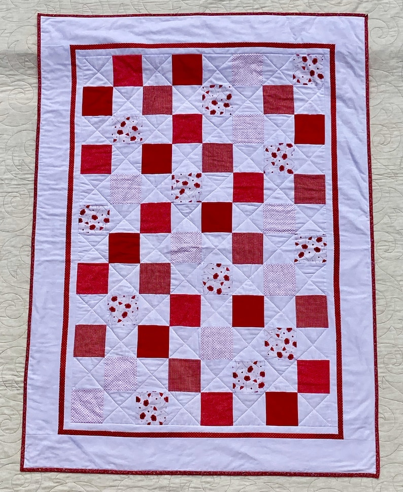 White and Red Square / Checkerboard Quilt Pattern, Pdf, Easy Sewing, Starter Instructions ...