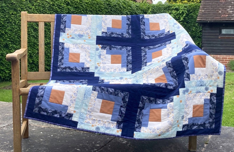 Modern Log Cabin Quilt Pattern, Blue and Tan Design (PDF Pattern) Step ...