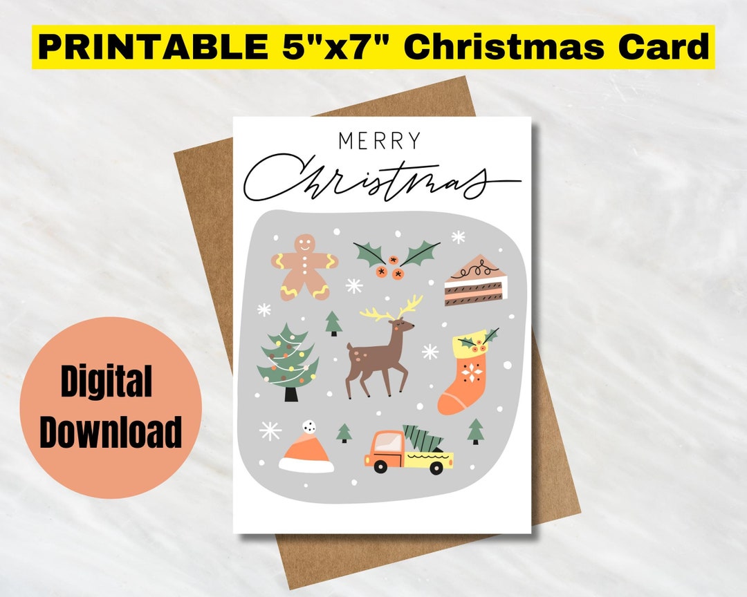 Printable Christmas Card, Digital Christmas Card, 5x7 Christmas Card ...