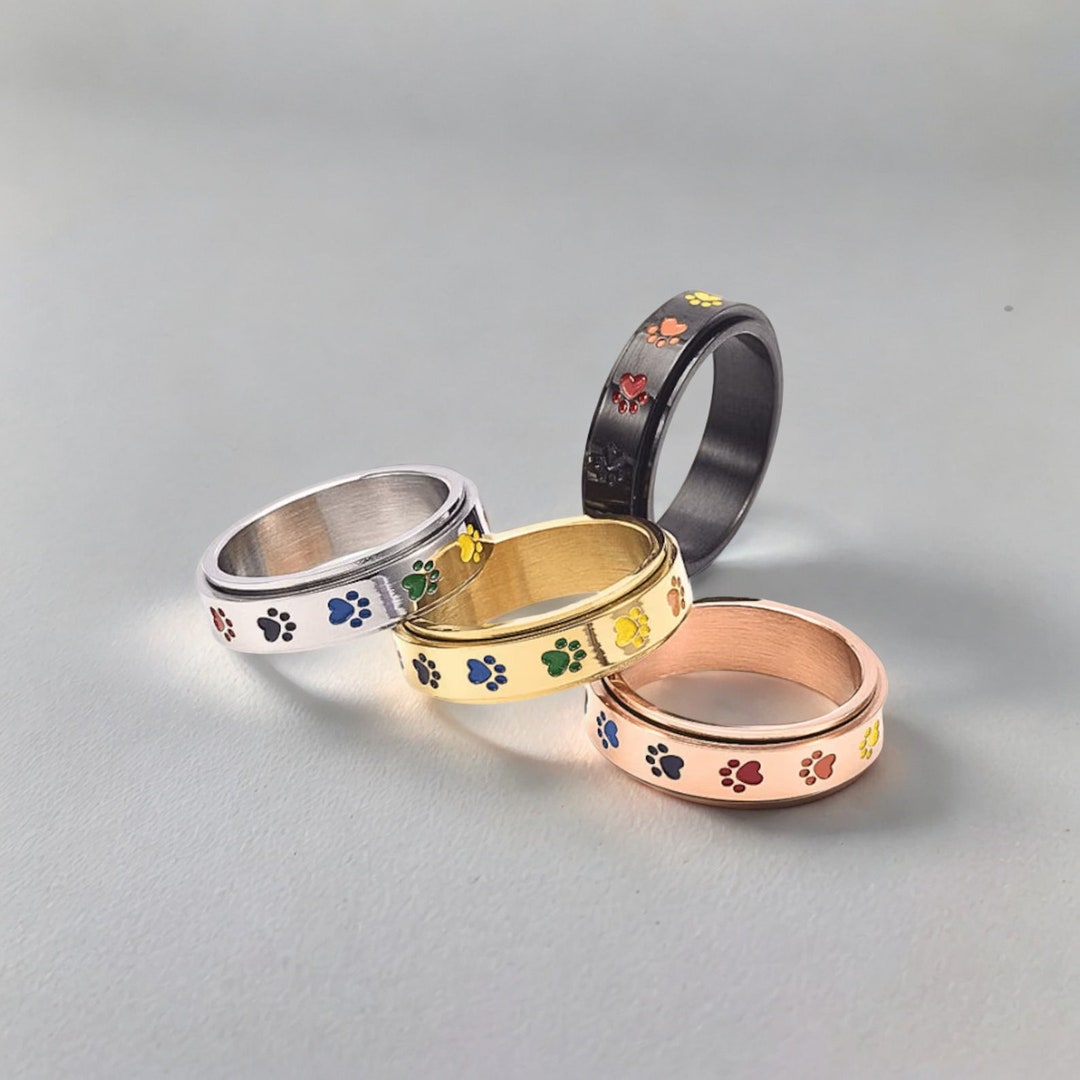 Paw Print Spin Ring - Stress Relief Ring - Pet Ring - Rotating Ring ...
