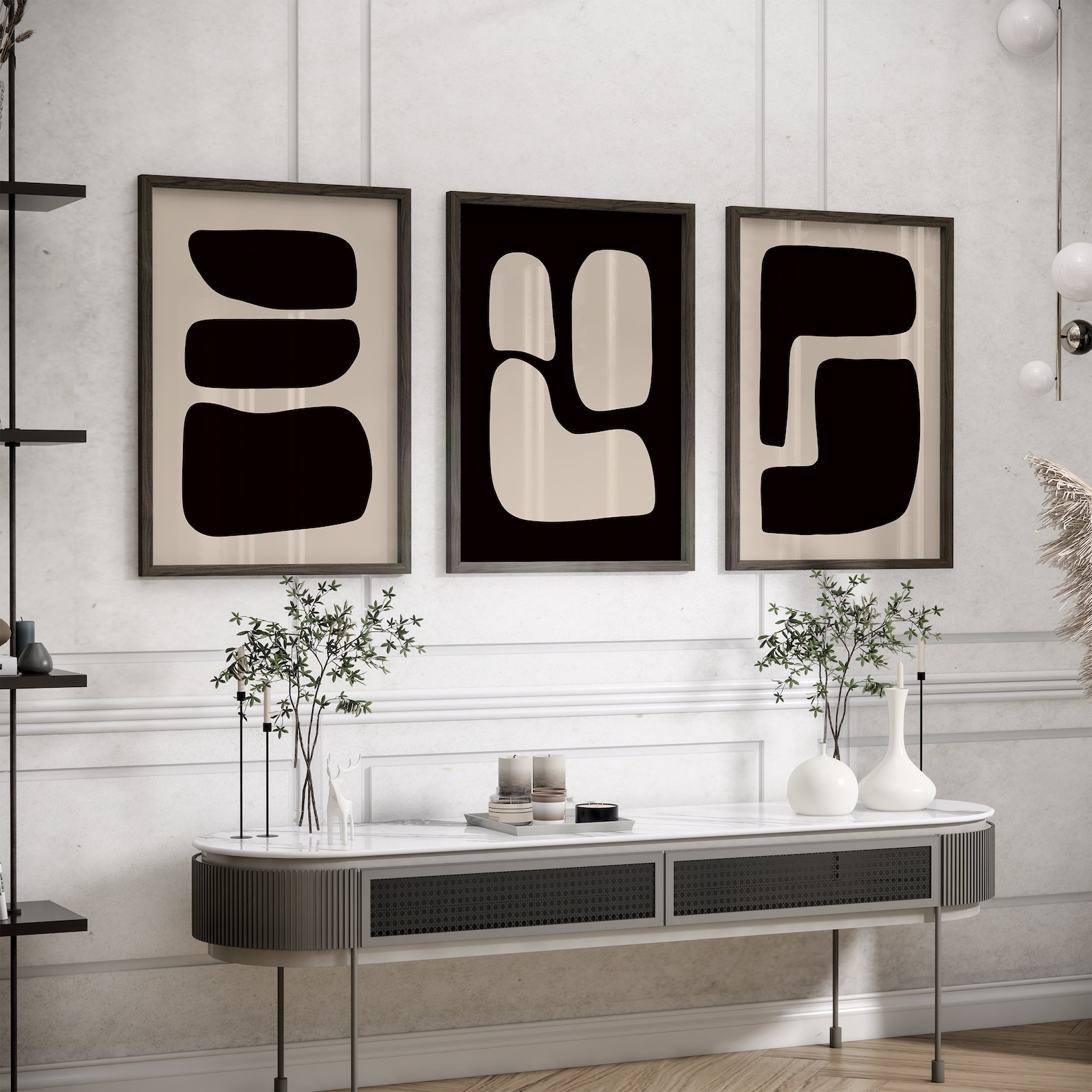 Black and Beige Abstract Shapes Art, Abstract Shape Wall Art ...