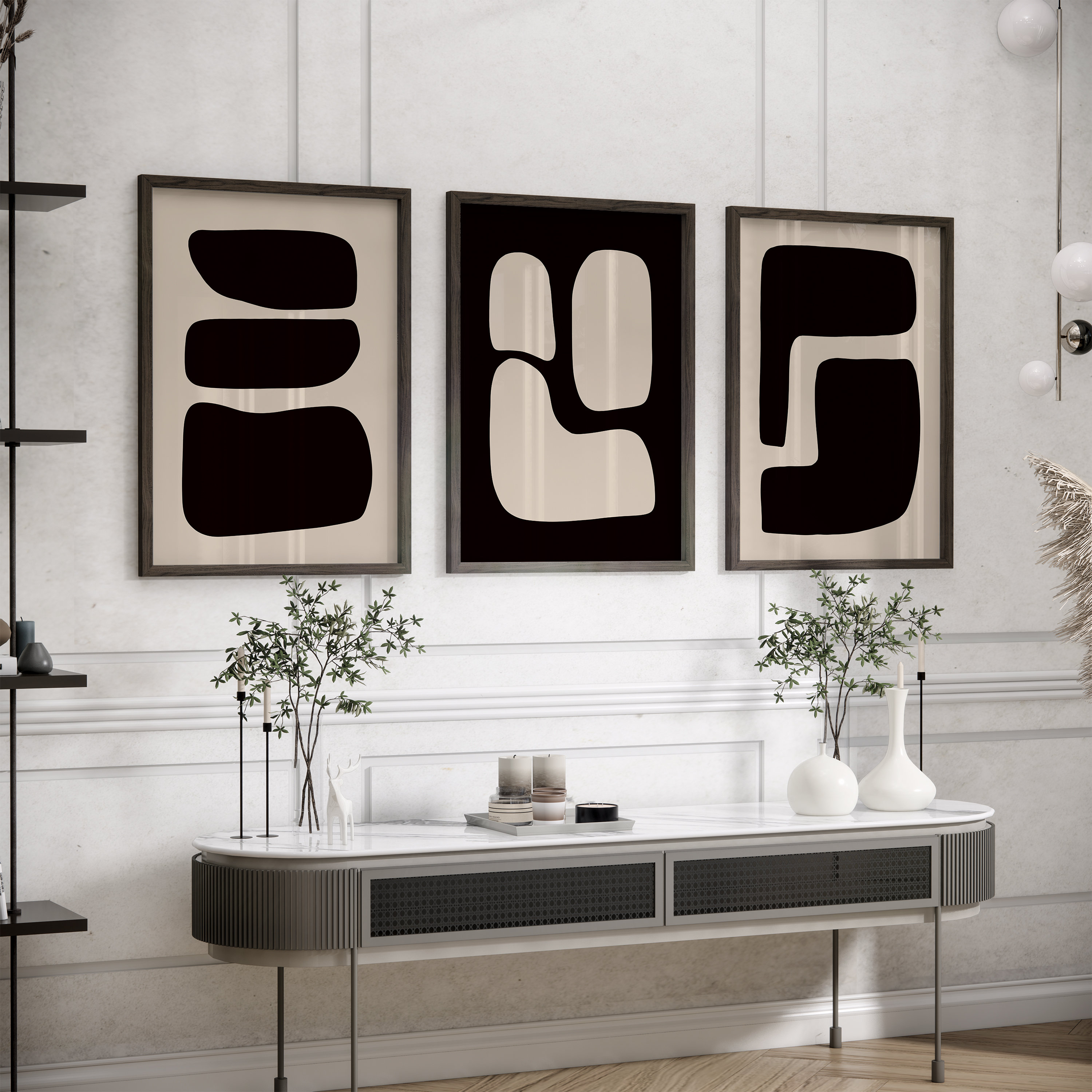 Black and Beige Abstract Shapes Art, Abstract Shape Wall Art ...