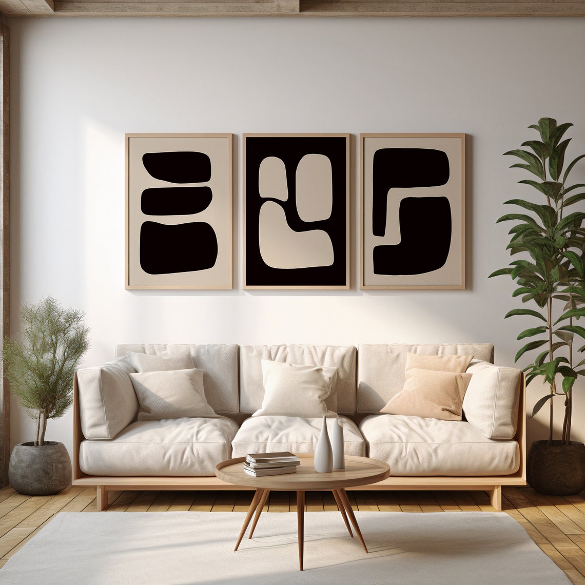 Black and Beige Abstract Shapes Art, Abstract Shape Wall Art ...