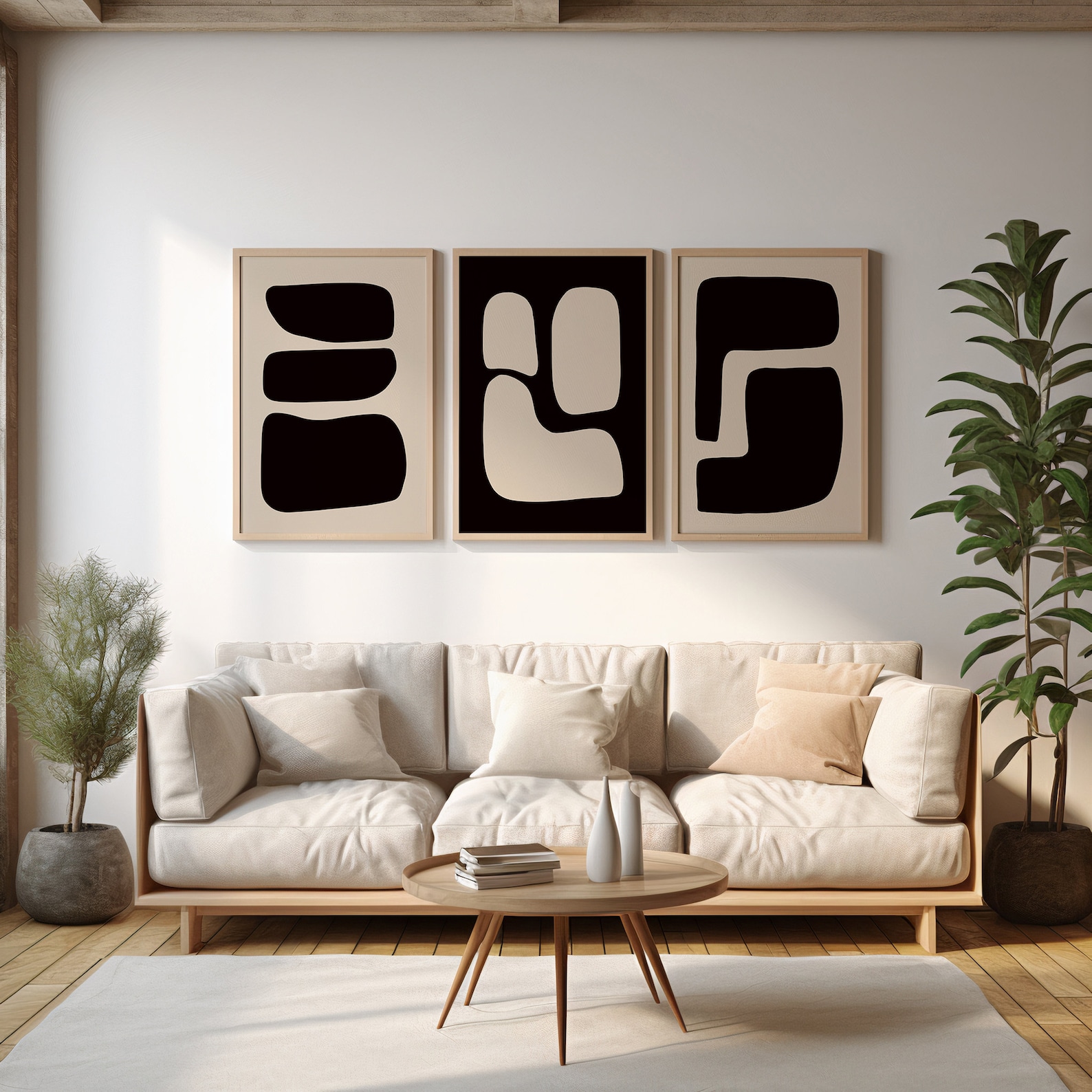 Black and Beige Abstract Shapes Art, Abstract Shape Wall Art ...