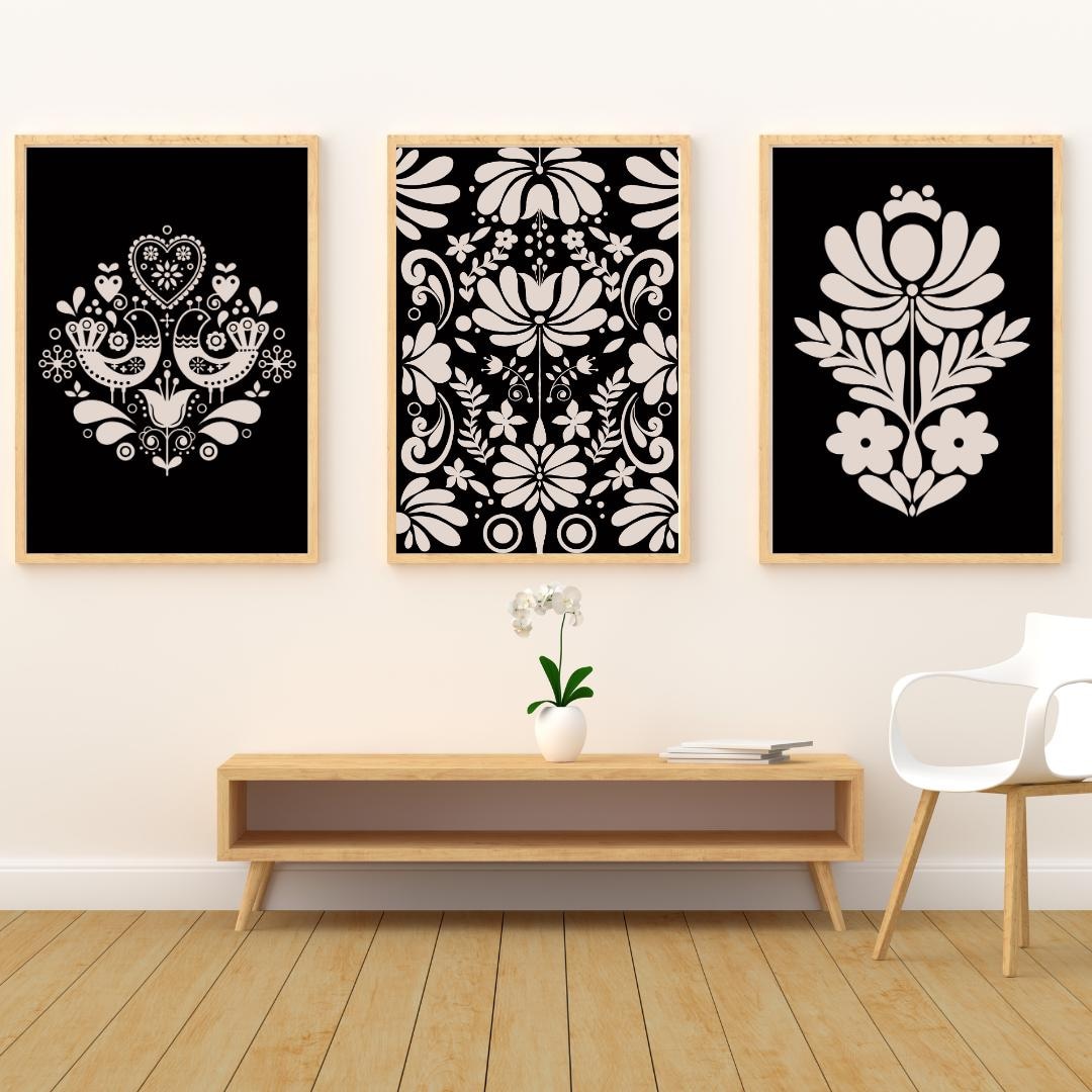 Scandinavian Folk Art Print Set of 3, Norwegian Folk Wall Art, Beige ...