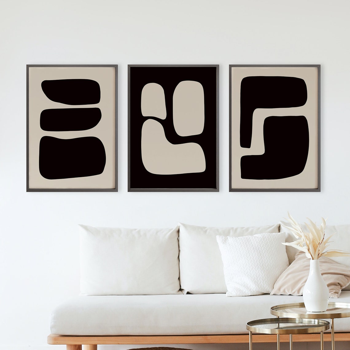 Black and Beige Abstract Shapes Art, Abstract Shape Wall Art ...