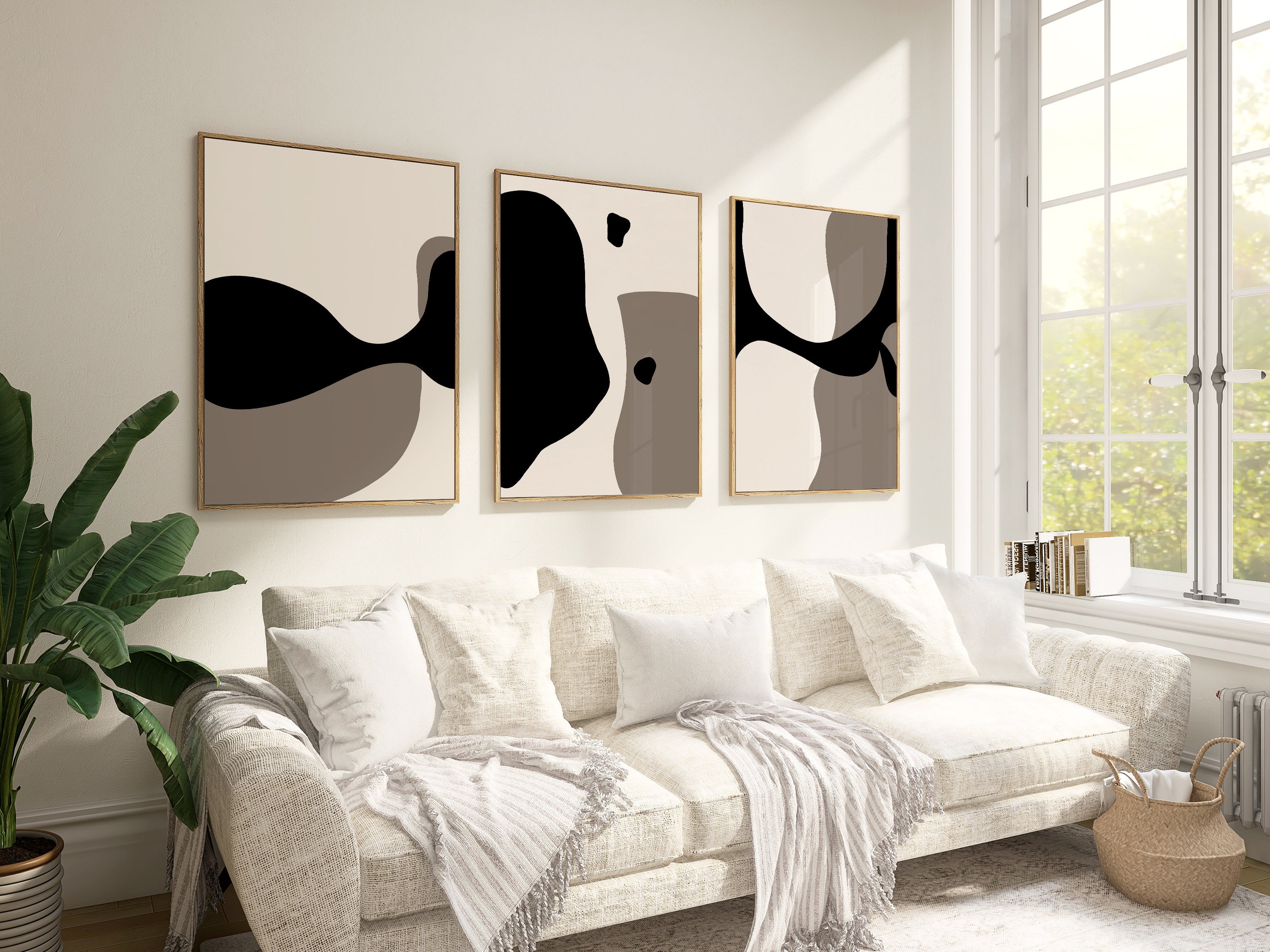 Abstract Black Print Set of 3, Grey Abstract Lines Prints, Irregular 3 ...