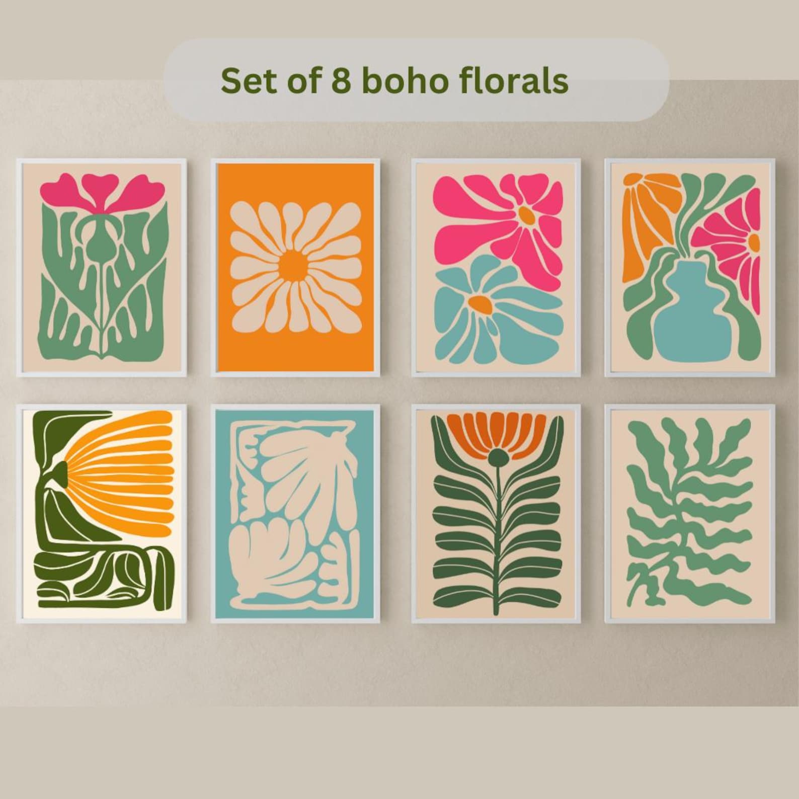 Set of 8 Abstract Modern Flower Prints,botanical Prints, Eclectic ...