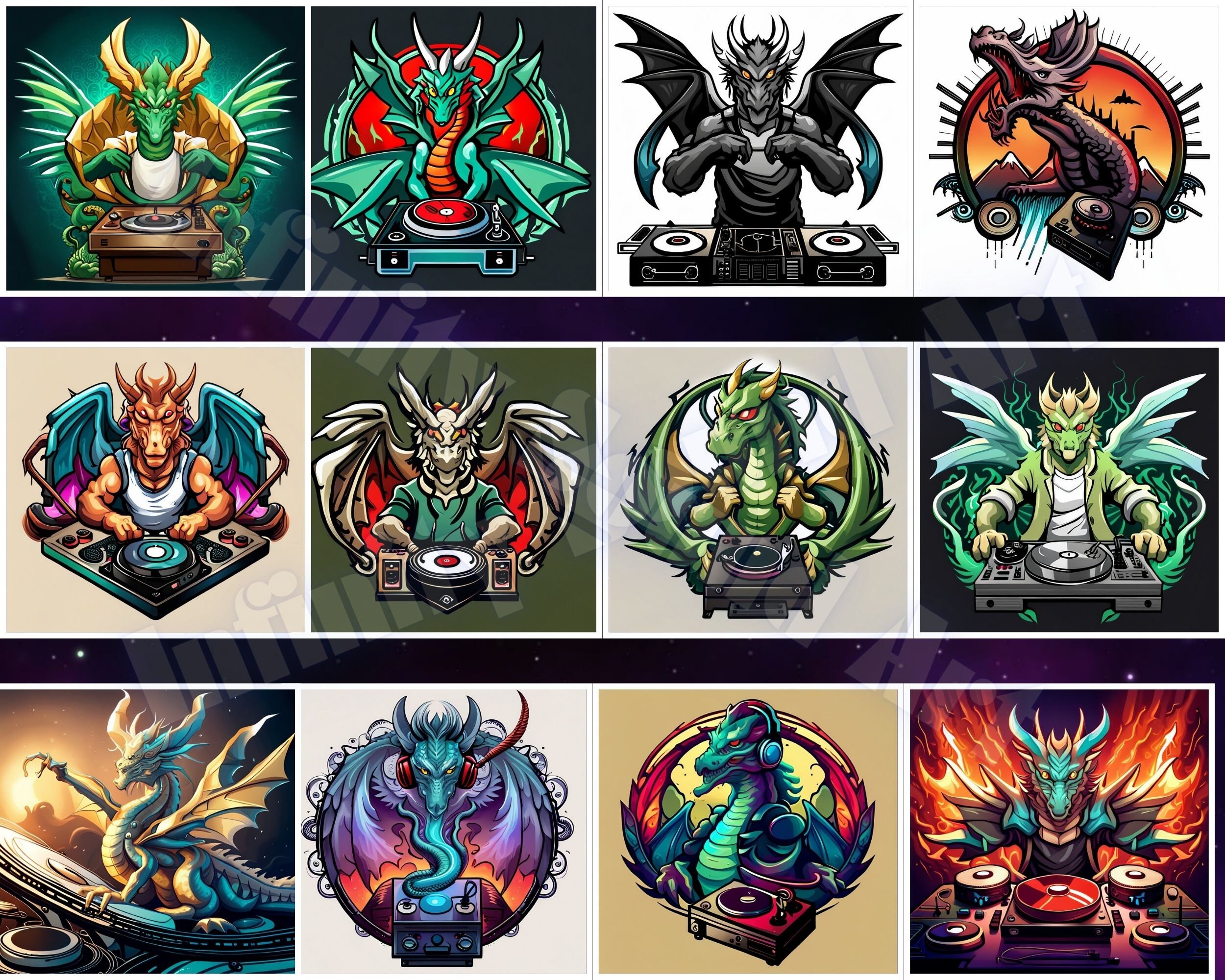 100 Dragon Digital Colorful Instant Download Designs AI Prompt Idea ...