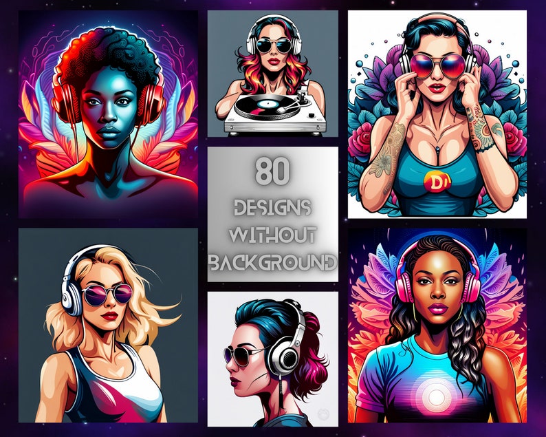 150+ Women DJ Digital Colorful Instant Download Designs | Bundle Design ...