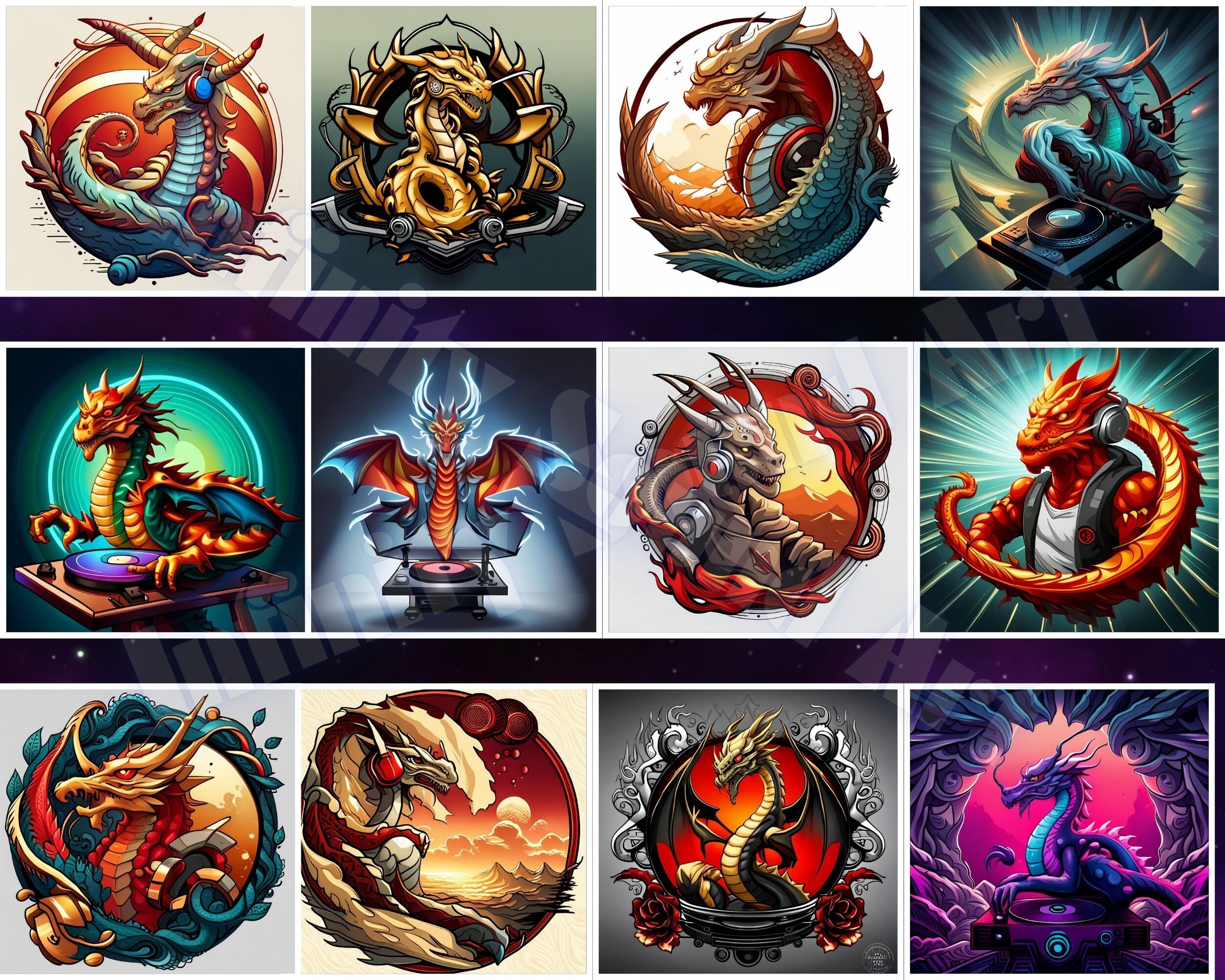 100 Dragon Digital Colorful Instant Download Designs AI Prompt Idea ...