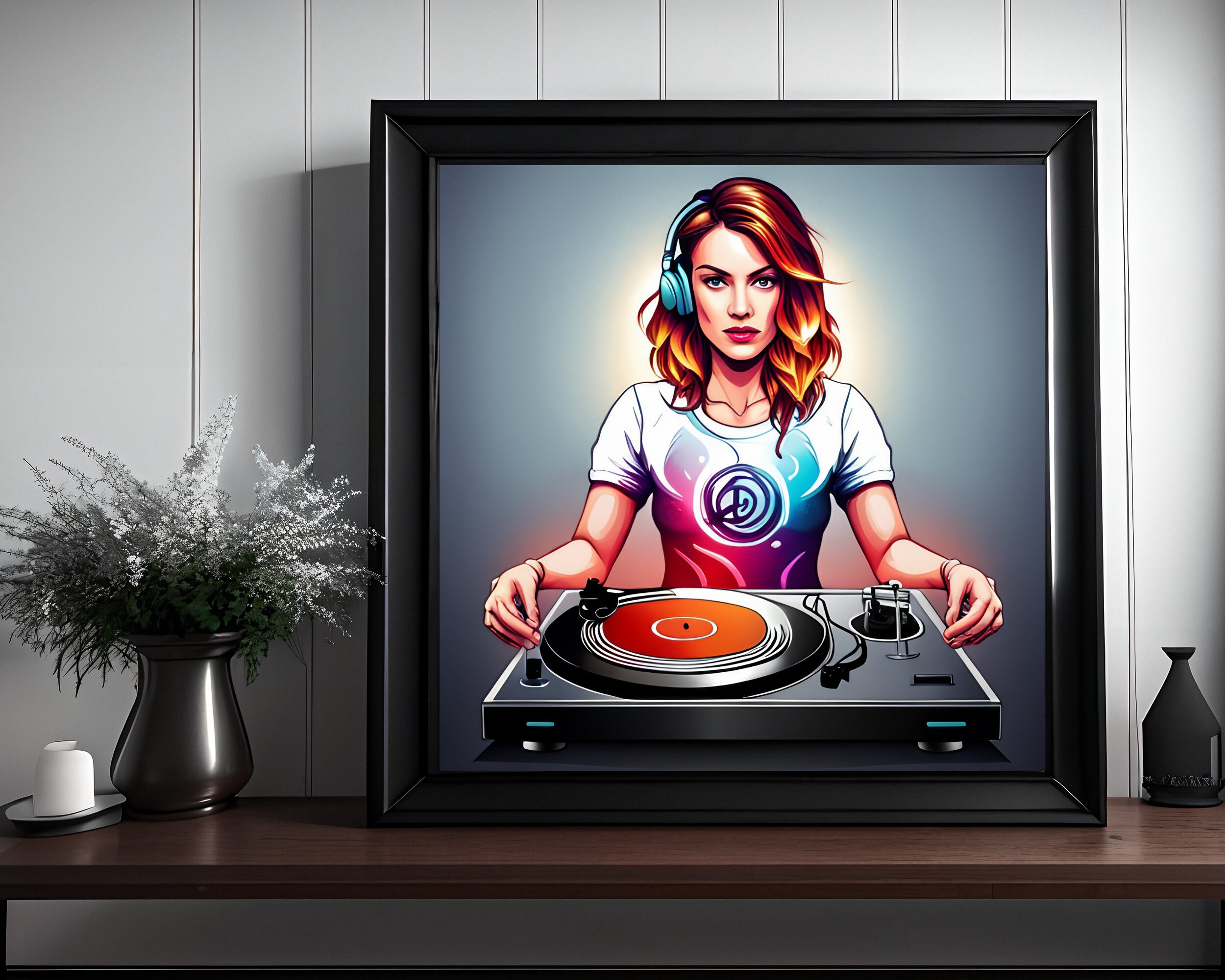 Woman DJ AI Digital Printable Art for Living Room Studio | Instant ...