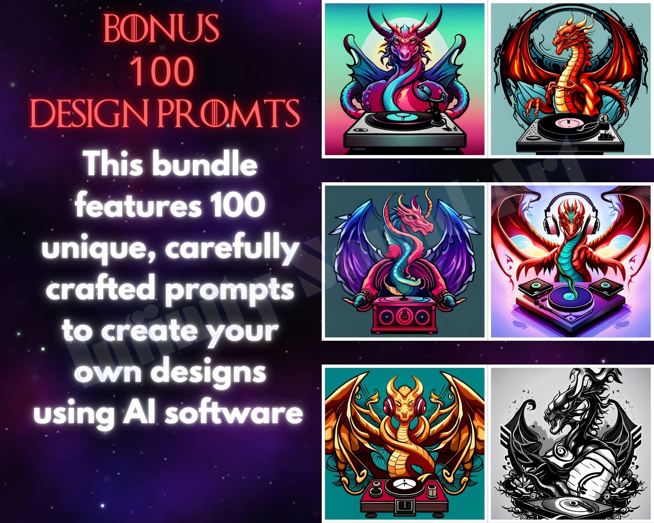 100 Dragon Digital Colorful Instant Download Designs AI Prompt Idea ...