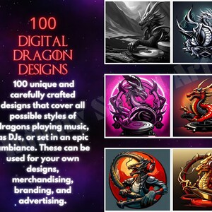 100 Dragon Digital Colorful Instant Download Designs AI Prompt Idea ...