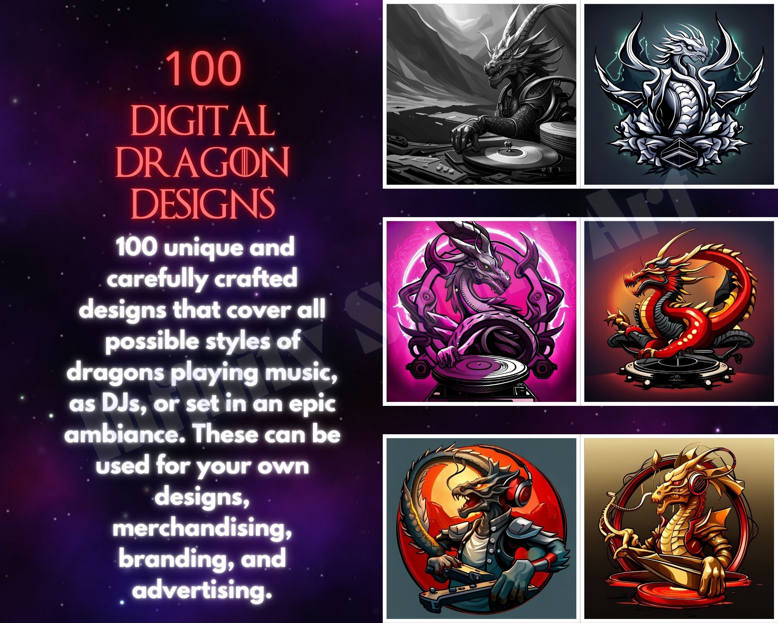 100 Dragon Digital Colorful Instant Download Designs AI Prompt Idea ...