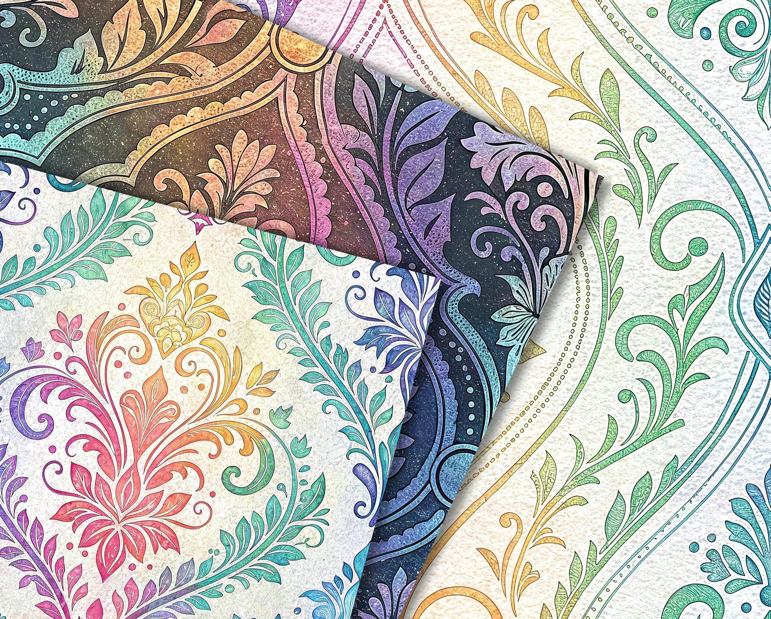 Holographic Rainbow Damask Digital Paper: Seamless Wedding Design ...