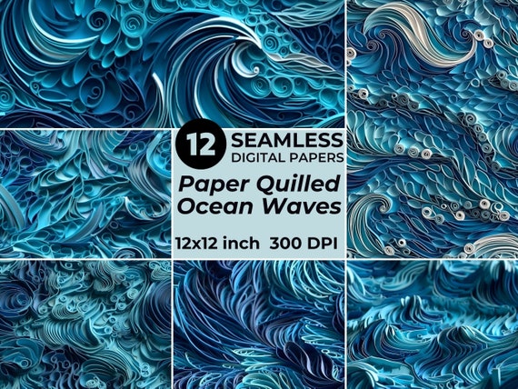 Ocean Wave Paper Blue Ocean Waves Simple Paper Cut Style Wave Banner