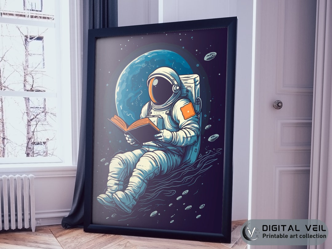 Astronaut Reading in Space Portrait Art Print (digital Download) - Etsy