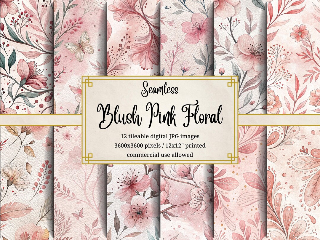 Blush Pink Floral Digital Paper Watercolor Flower Pattern Wedding ...