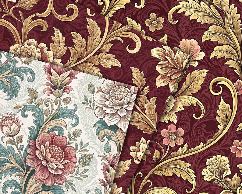 Victorian Floral Damask Digital Paper: Seamless Wedding Scrapbook ...