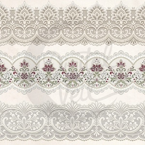 Seamless White Lace Border Clipart Bundle – Vintage Floral Embroidery ...