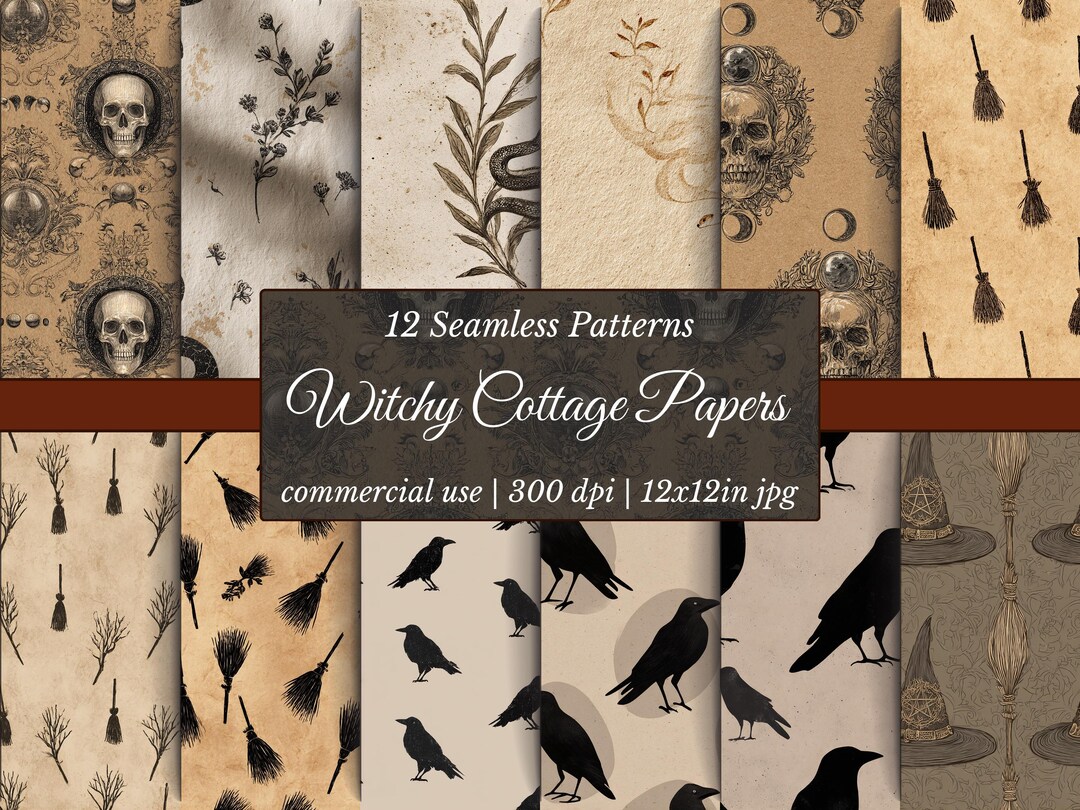 Witchy Cottage Digital Paper Pack: Gothic Halloween Scrapbook Patterns ...
