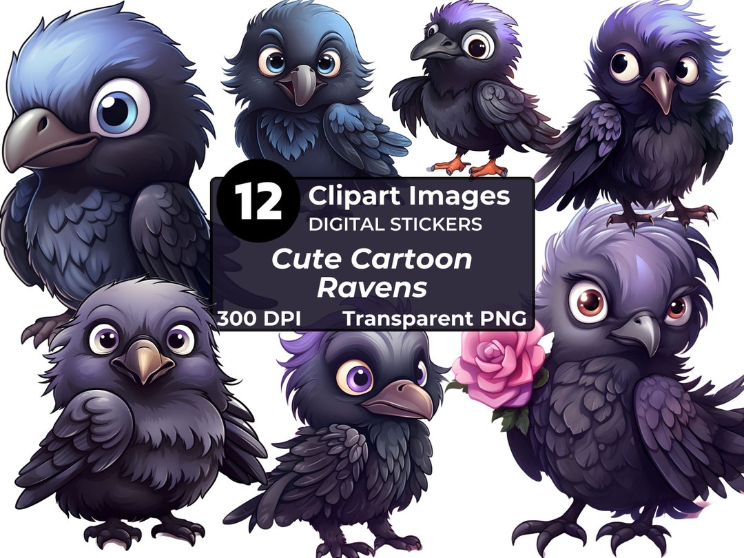 Cute Ravens Clipart, High-quality Digital & Print 12 Cliparts at 300 ...