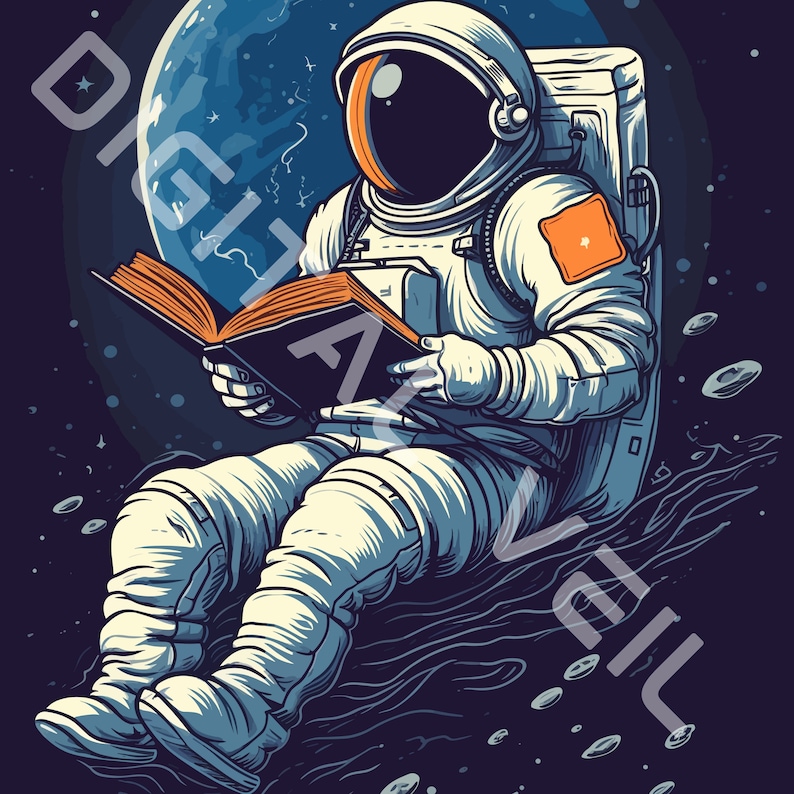 Astronaut Reading in Space Portrait Art Print (digital Download) - Etsy