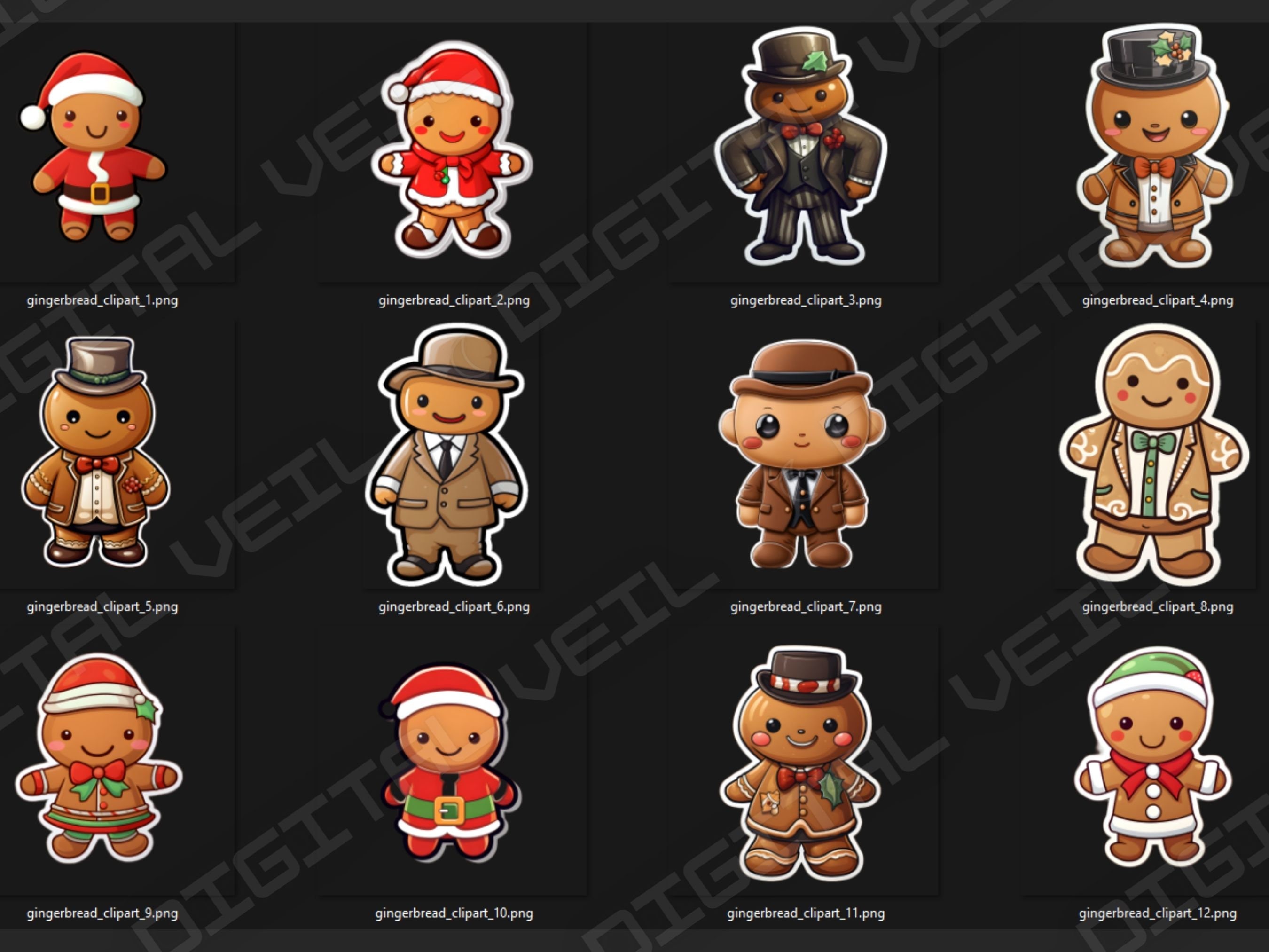 Gingerbread Men Clipart Set, 12 Festive and Whimsical Holiday Cookie ...