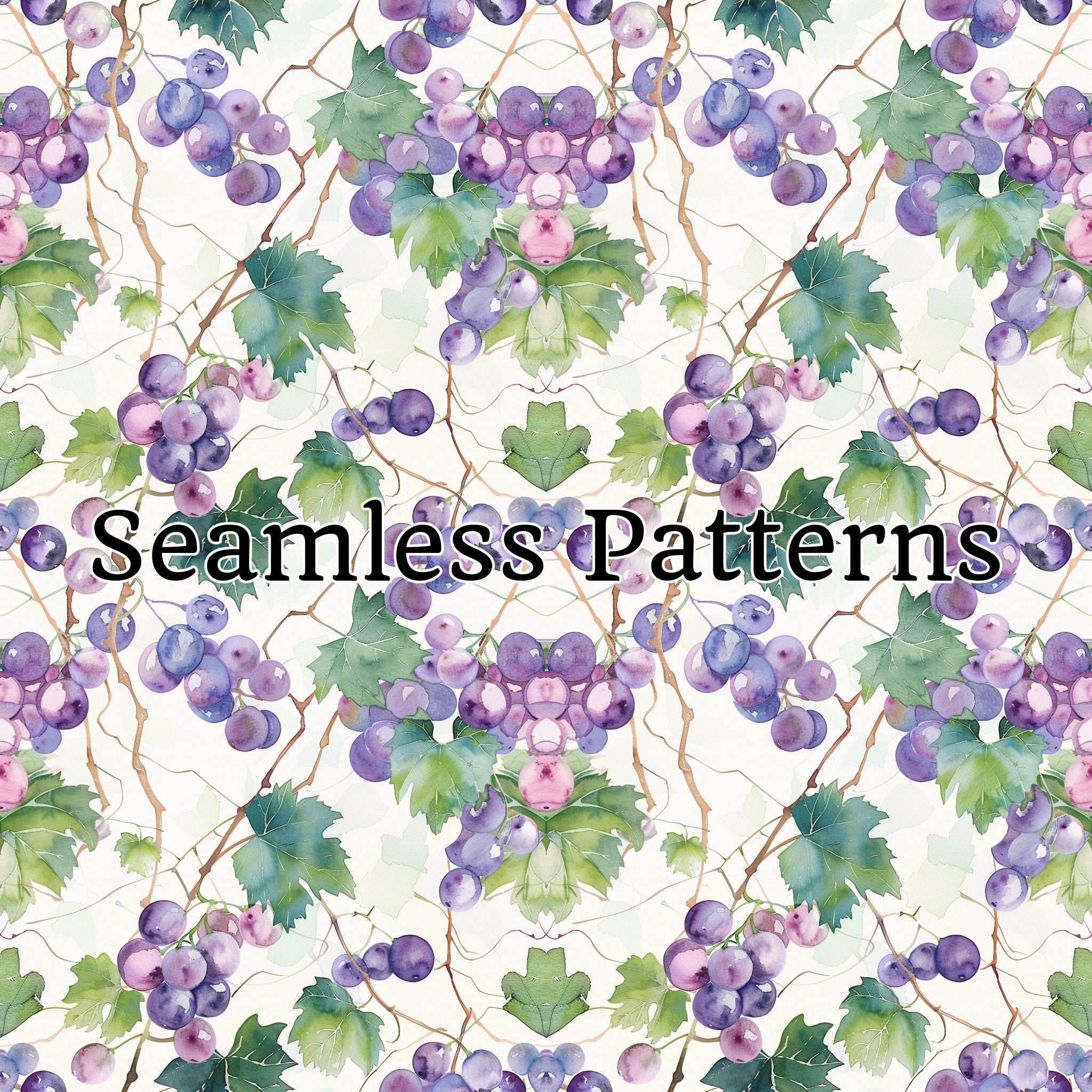 Purple Grape Cluster Illustration Set, 12 Seamless Grape Pattern Images ...