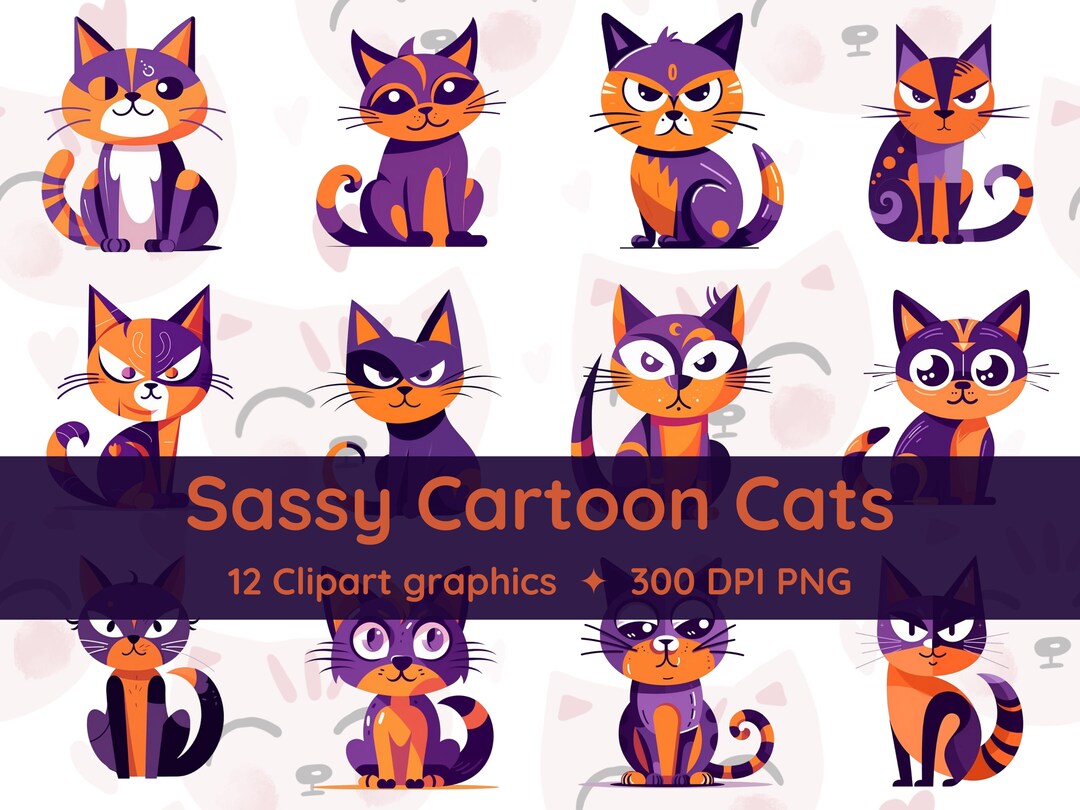 Cute Cats Clipart Images With Cattitude, Orange and Purple Vector Art ...