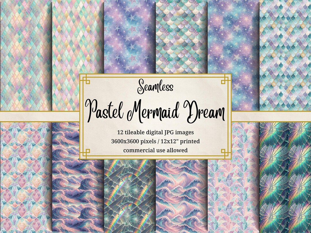12 Seamless Mermaid Scales Patterns, Digital Paper, Ocean Teal Purple ...