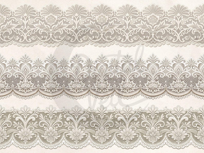 White Lace Border Clipart: Vintage Floral Embroidery (digital Download ...