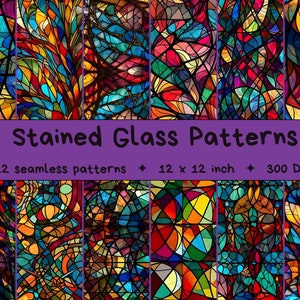 Beautiful Stained Glass Seamless Patterns Digital Paper - Etsy