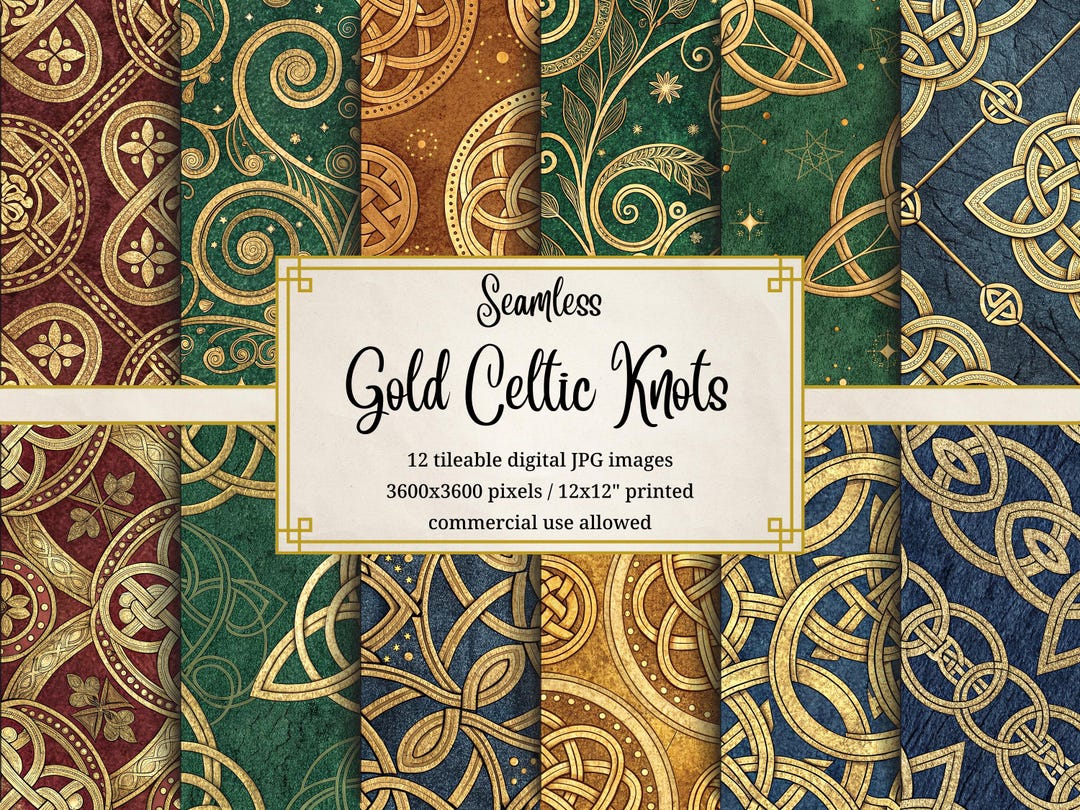 Gold Celtic Knot Seamless Patterns: Irish Background (digital Download ...