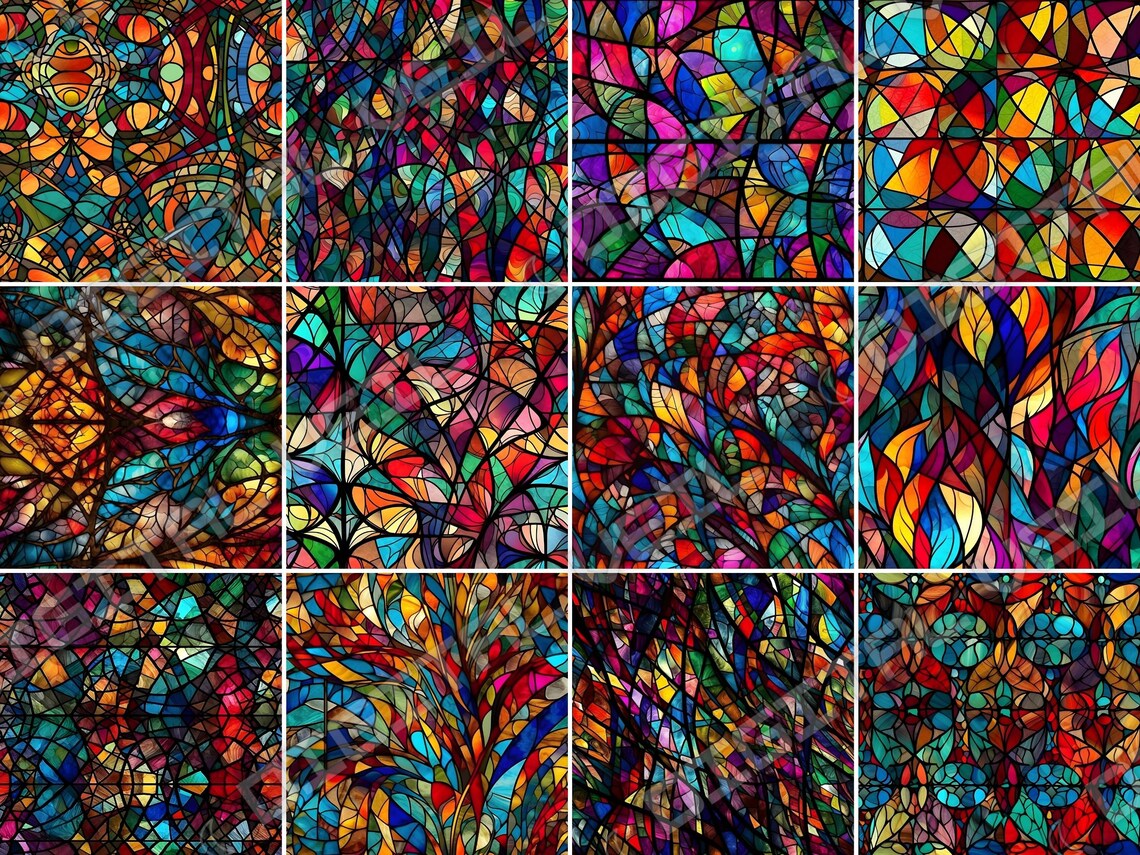 Beautiful Stained Glass Seamless Patterns Digital Paper, Printable ...