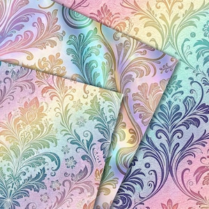 Holographic Rainbow Damask Digital Paper: Seamless Wedding Design ...