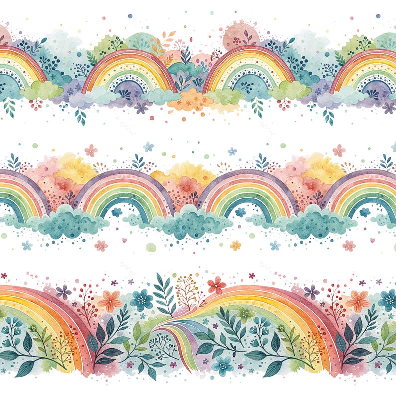 Rainbow Watercolor Borders PNG | Seamless Digital Frames | Commercial ...