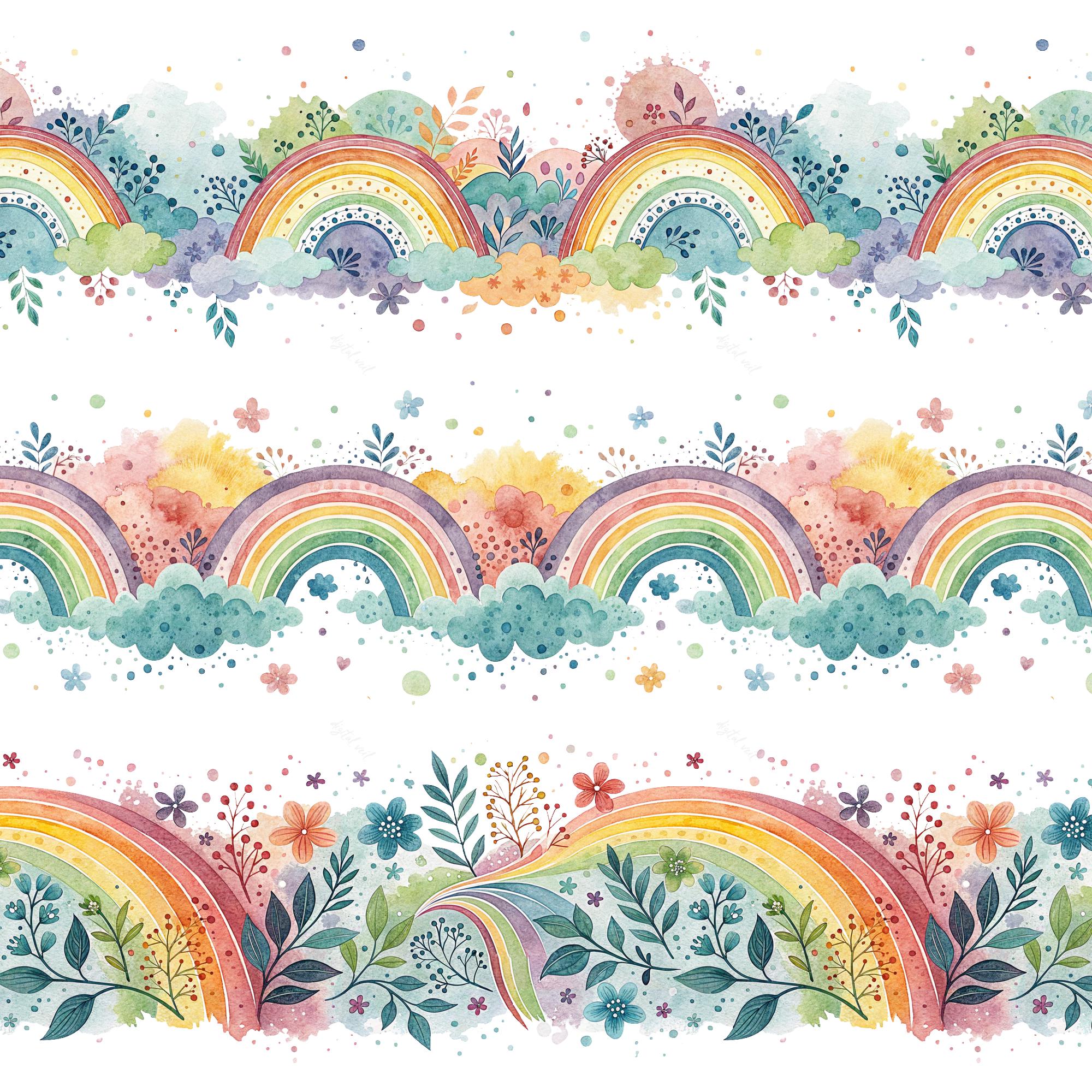 Rainbow Watercolor Borders PNG | Seamless Digital Frames | Commercial ...