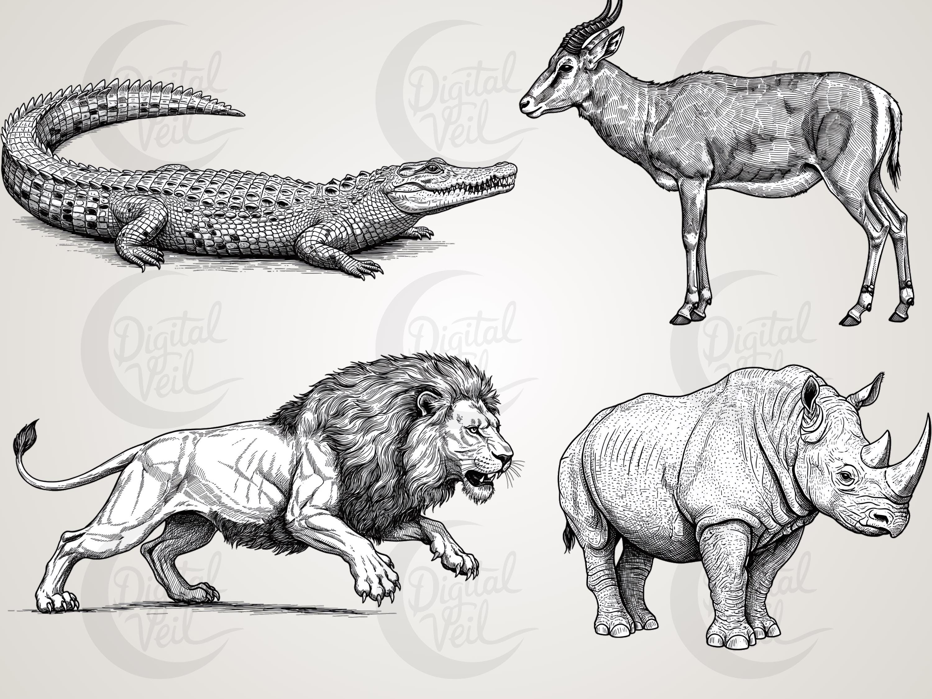 Vintage Safari Animals Clipart: Engraved Style PNG (digital Download ...