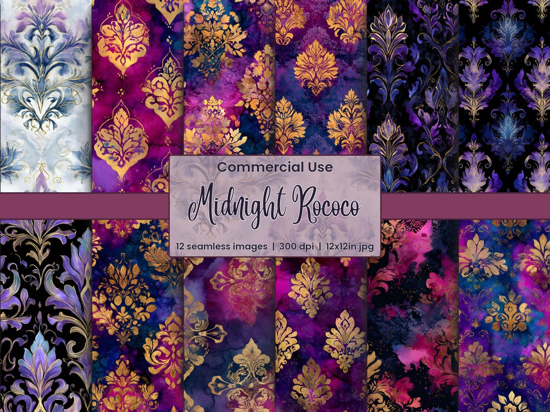 Gold Damask Digital Paper: Rococo Purple Patterns (digital Download) - Etsy