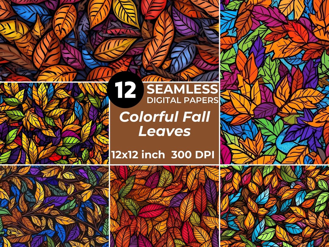 Seamless Fall Leaves Digital Papers, 12 Autumn Colorful Leaves Patterns ...