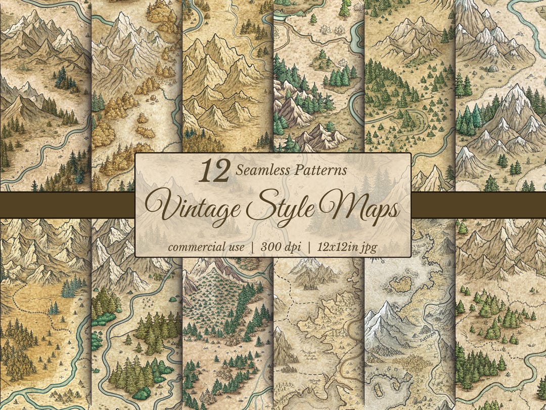 Vintage Map Digital Paper: 12 Seamless RPG Patterns (digital Download ...